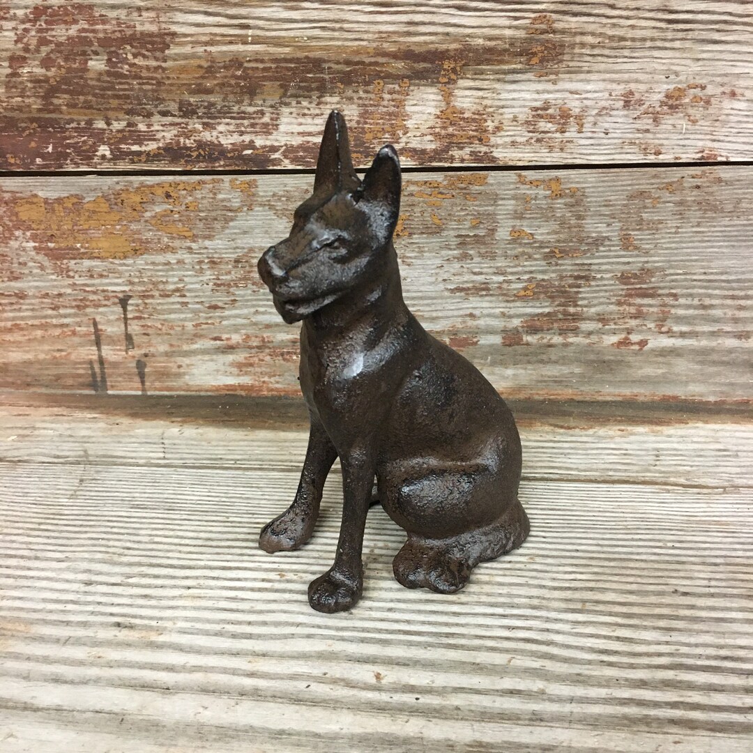 Cast Iron Sitting Dog Statue Doberman Shepherd Paperweight Shelf Art ...