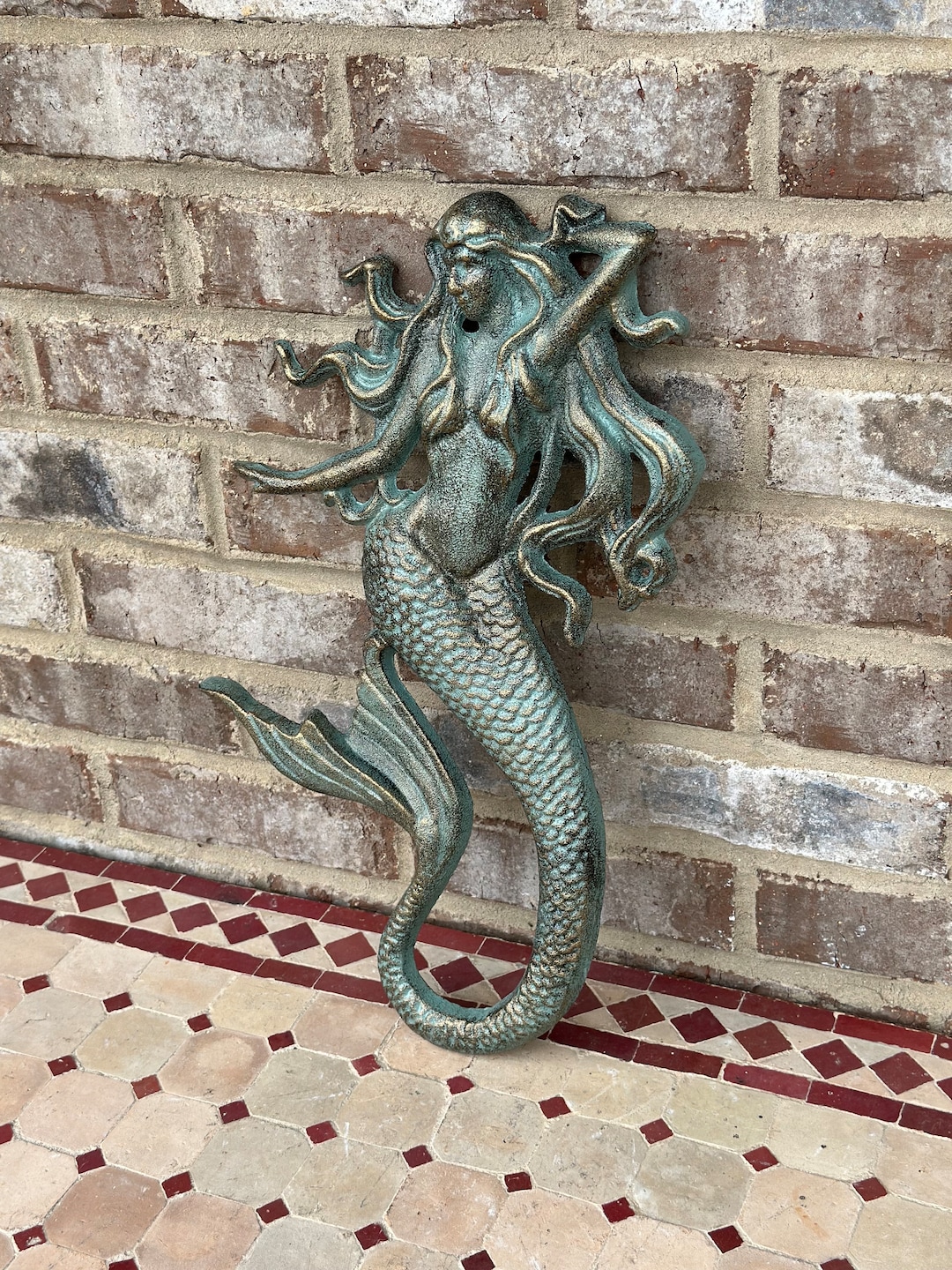 Large 17” Cast Iron Nautical Mermaid Plaque Wall Hanging Rustic ...