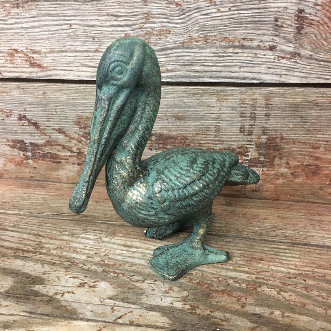 Cast Iron Pelican Statue Lawn Yard Art Bird Beach Nautical Coastal ...