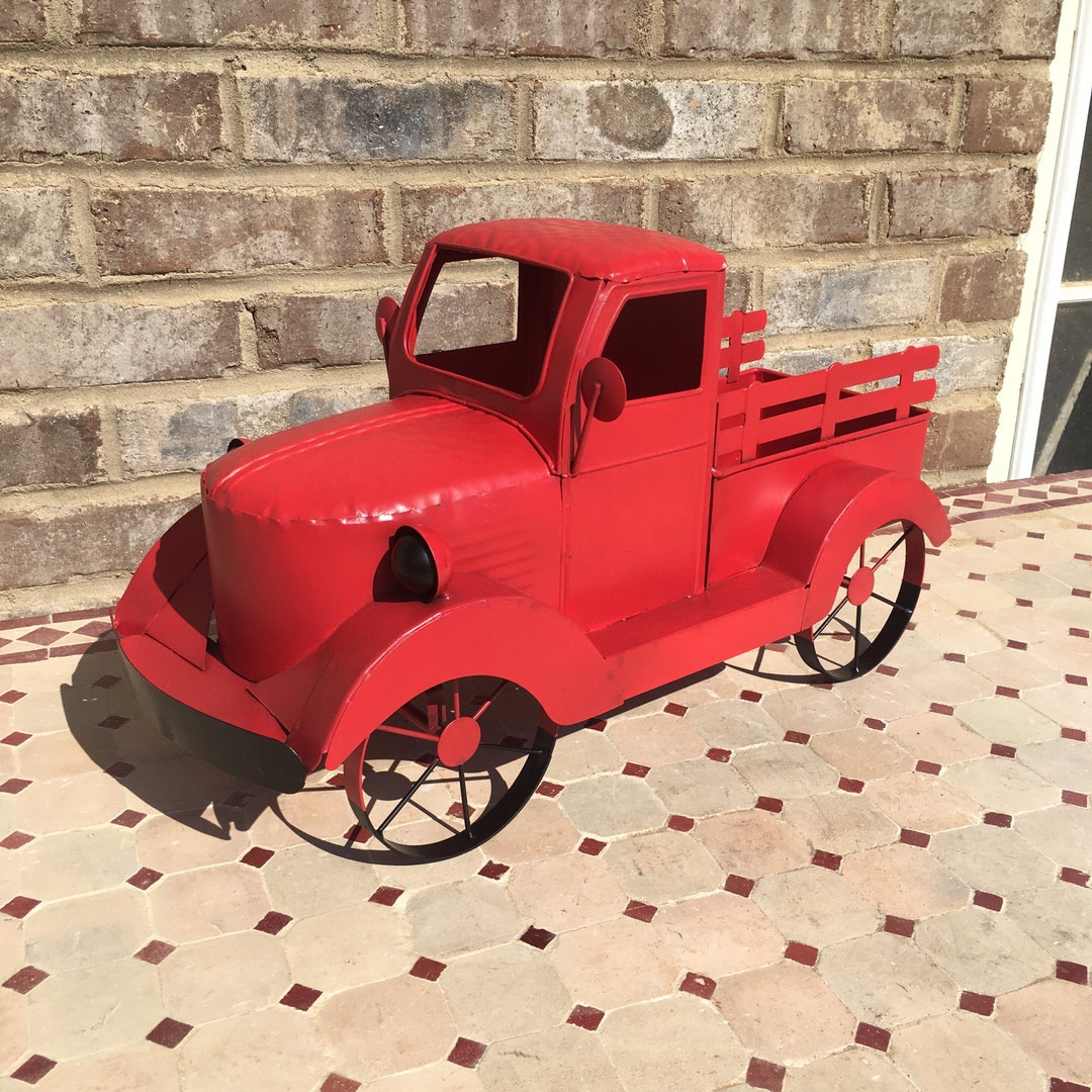 Large Red Metal Truck Display Christmas Fall Planter Holder Porch - Etsy