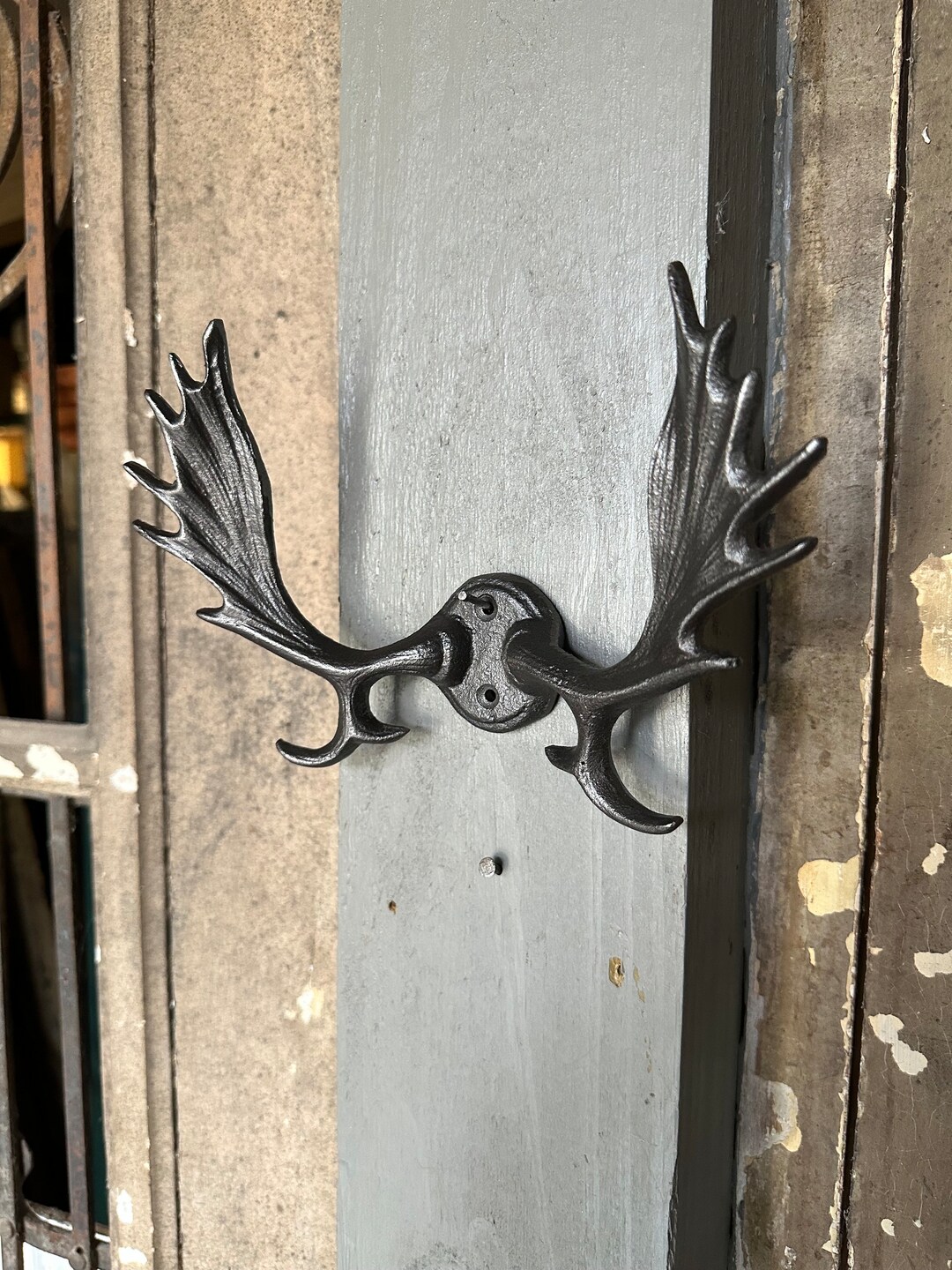 Cast Iron Moose Antler Hook Rack - Keys Entryway Bathroom Towel Holder ...