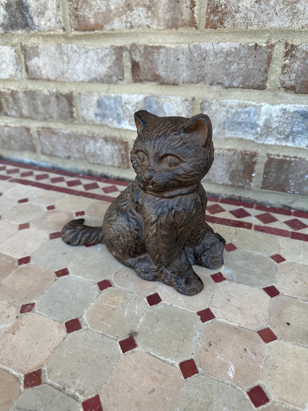 Large Heavy Cast Iron Cat Statue Door Stop Sculpture Art Piece Kitten ...