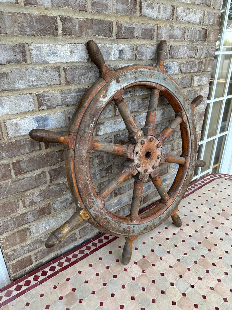 Antique Wooden Ships Wheel "large Vessel" 8 Spoke Maritime Nautical ...