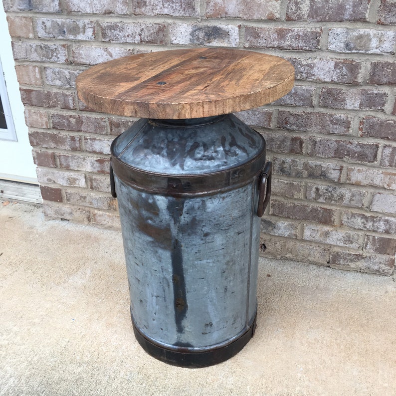 Incredible Antique Milk Can Round Table Reclaimed Wood Rustic Primitive ...
