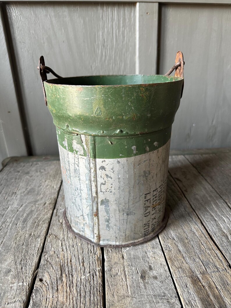 Primitive Style Reclaimed Metal Bucket W/ Iron Handle Planter Rocket ...