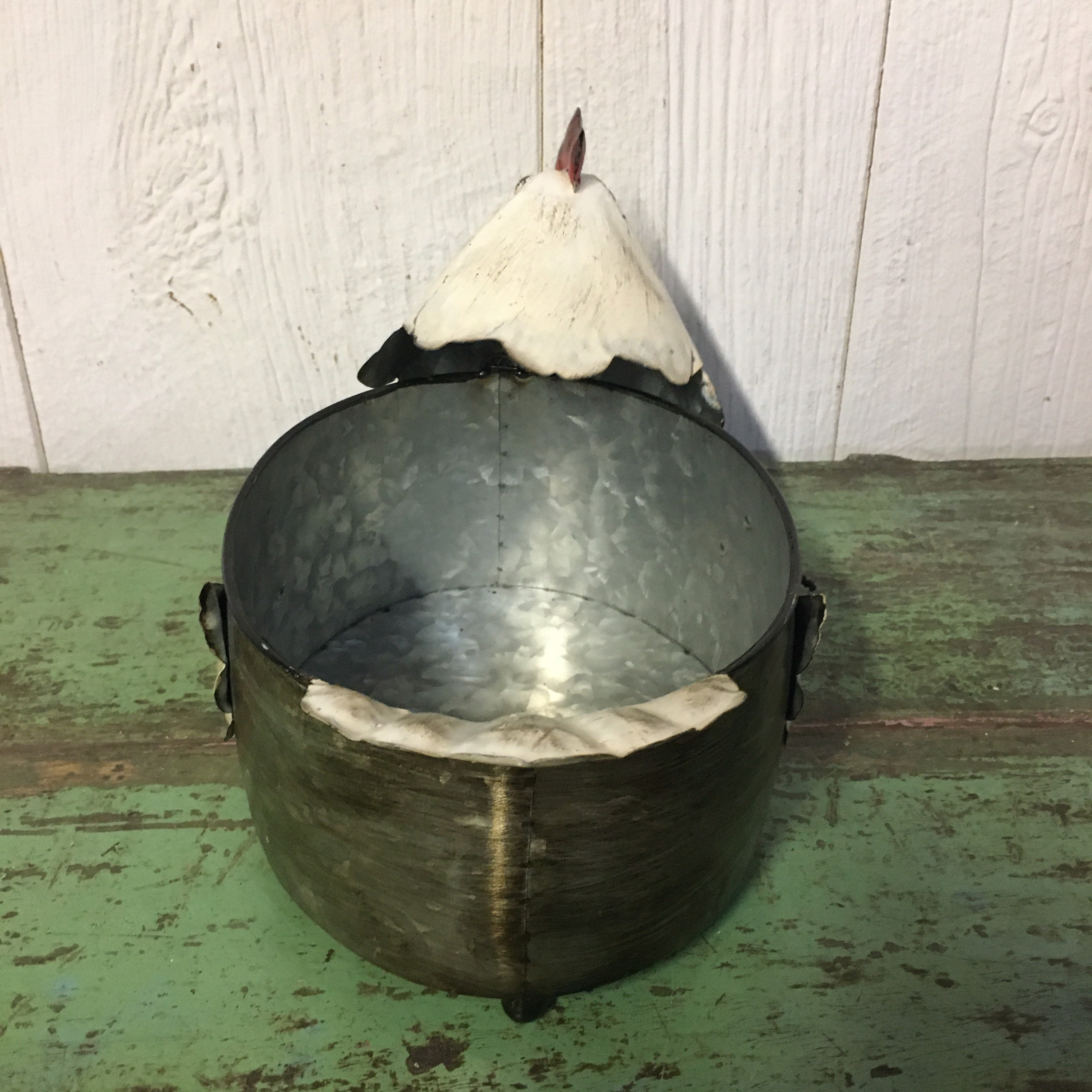 Cute Metal Chicken Hen Galvanized Planter Bucket Bowl Farmhouse Display ...
