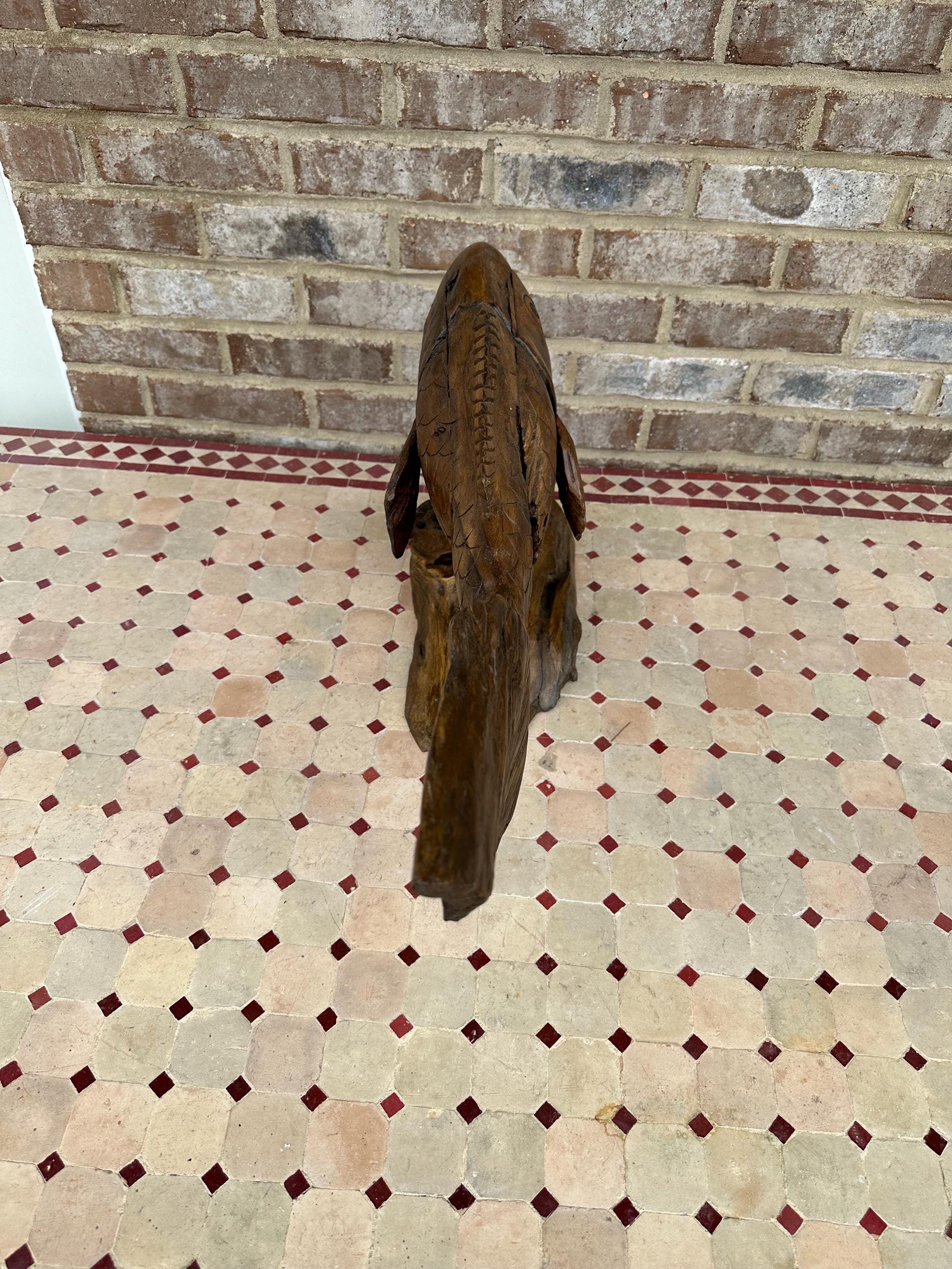 Large Hand-carved Teak Wood Fish Statue Ocean Lake Nautical Sculpture ...