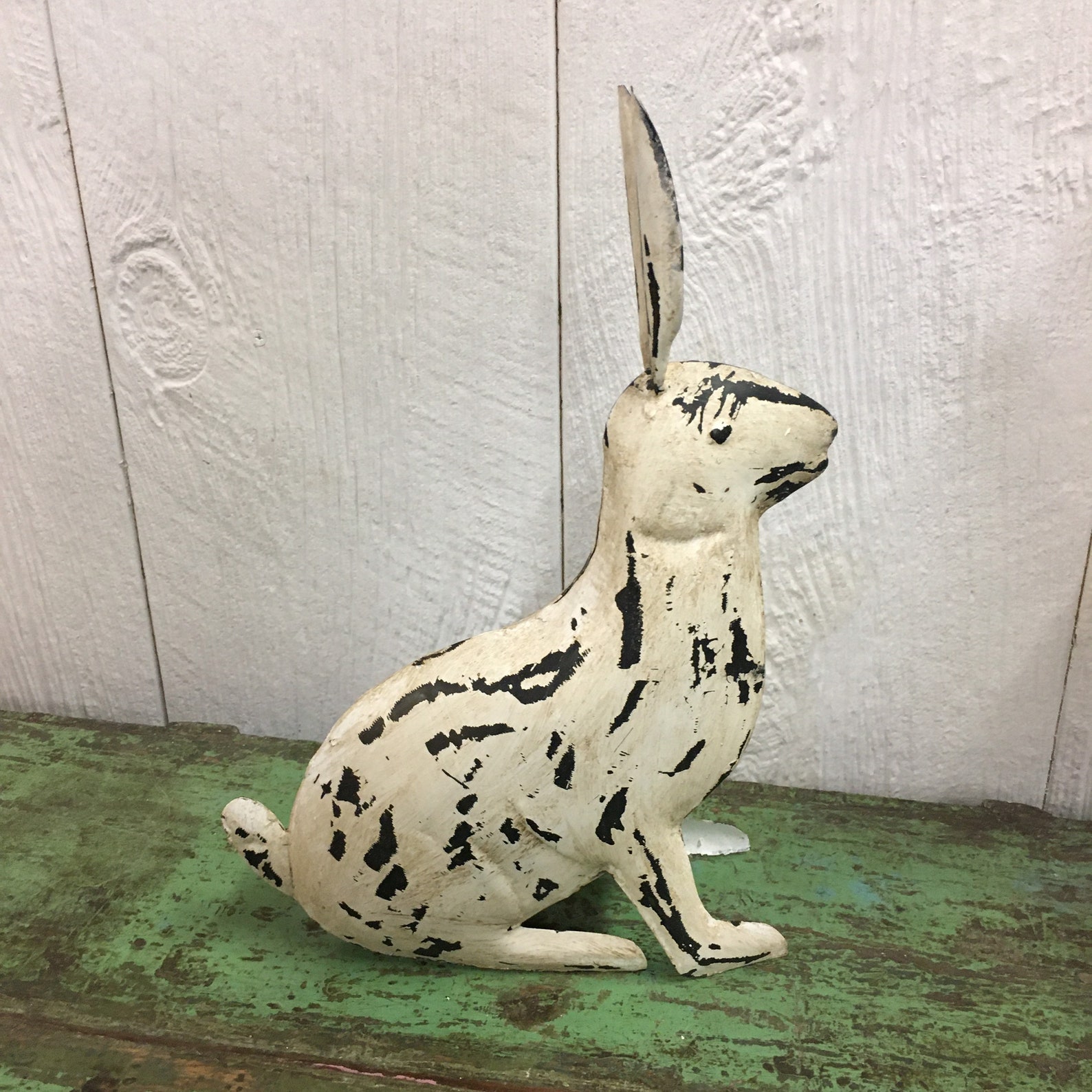Cute Distressed Metal Rabbit Statue Figurine Folk Art - Etsy