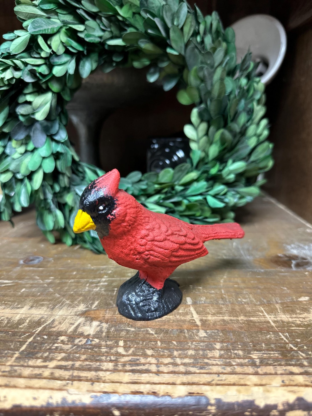 Cast Iron Cardinal Red Bird Statue Shelf Art Sculpture Ornament Paper ...