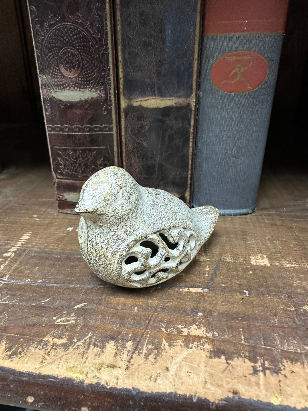 Cute Small Cast Iron Bird Shelf Art Lantern Display White-washed Gift ...