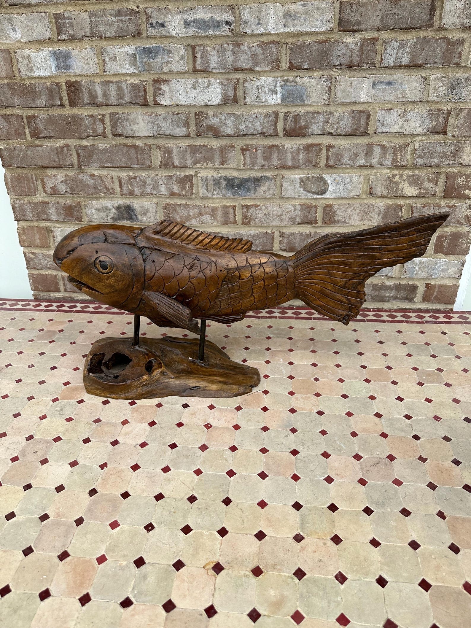 Large Hand-carved Teak Wood Fish Statue Ocean Lake Nautical Sculpture ...