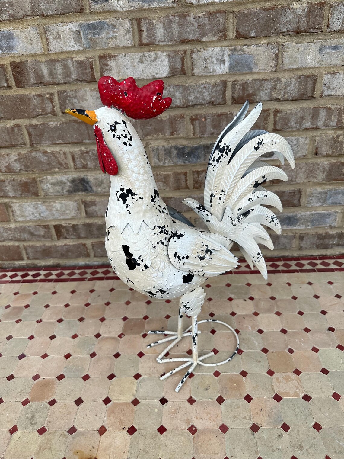 21” Large White Rustic Metal Chicken Statue Garden Yard Art Sculpture ...