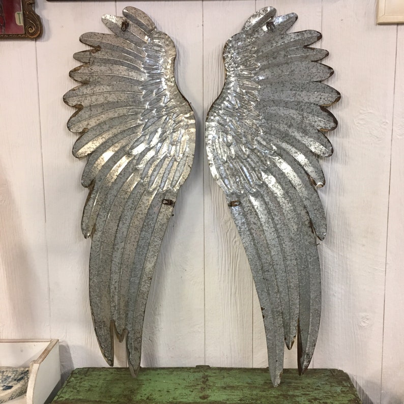 Large 43 Set of Galvanized Metal Angel Wings Pair Rustic - Etsy