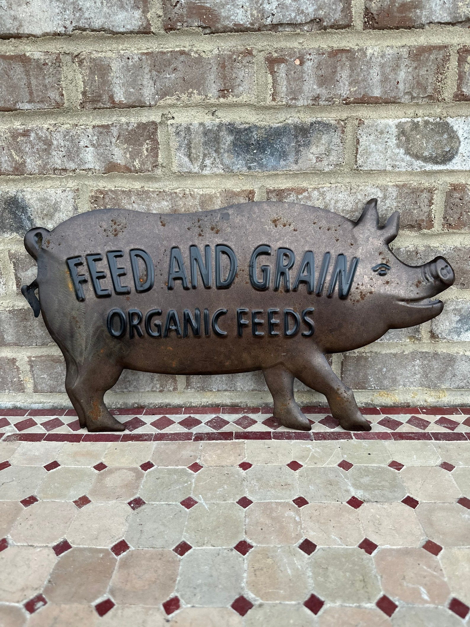 Vintage Style Metal Feed & Grain Organic Feeds Pig Sign Antique ...