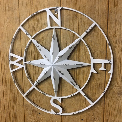 Rustic Nautical Compass Recycled Metal Art 24 Inch - Etsy