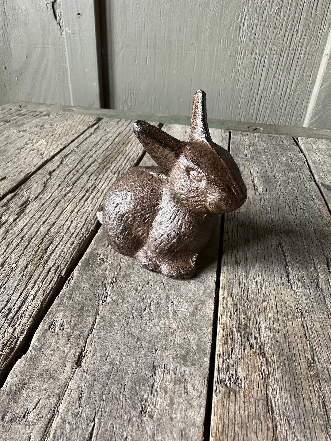 Solid Cast Iron Rabbit Statue - Figurine Heavy Paperweight Art Figure ...