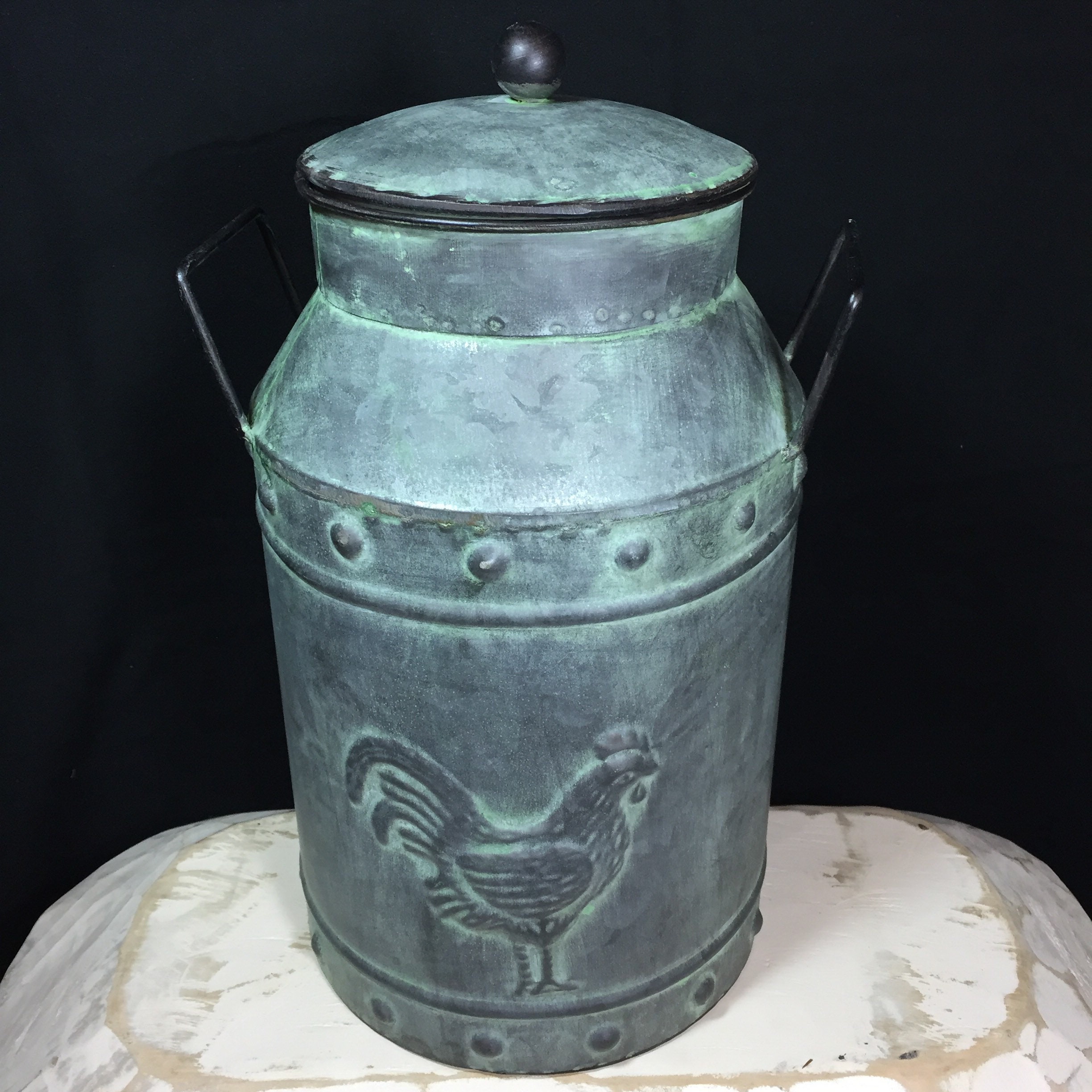 Metal Galvanized Milk Can W/ Lid Jug Rooster Farmhouse Shic - Etsy