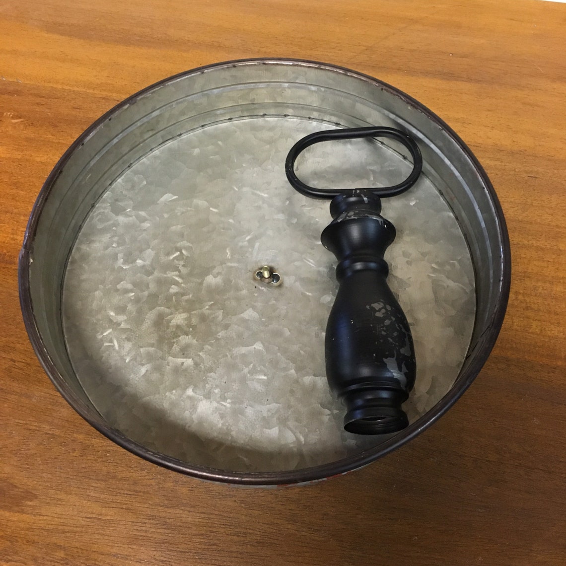 Rustic Round Galvanized Metal Tray W/ Center Handle Farmhouse Display ...