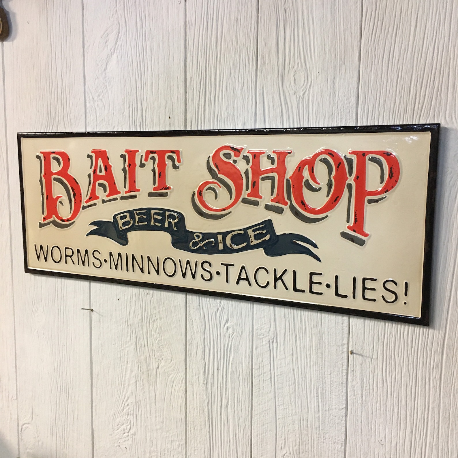 Large Metal Bait Shop Sign Beer Ice Tackle Minnows Rustic Worms Lake ...
