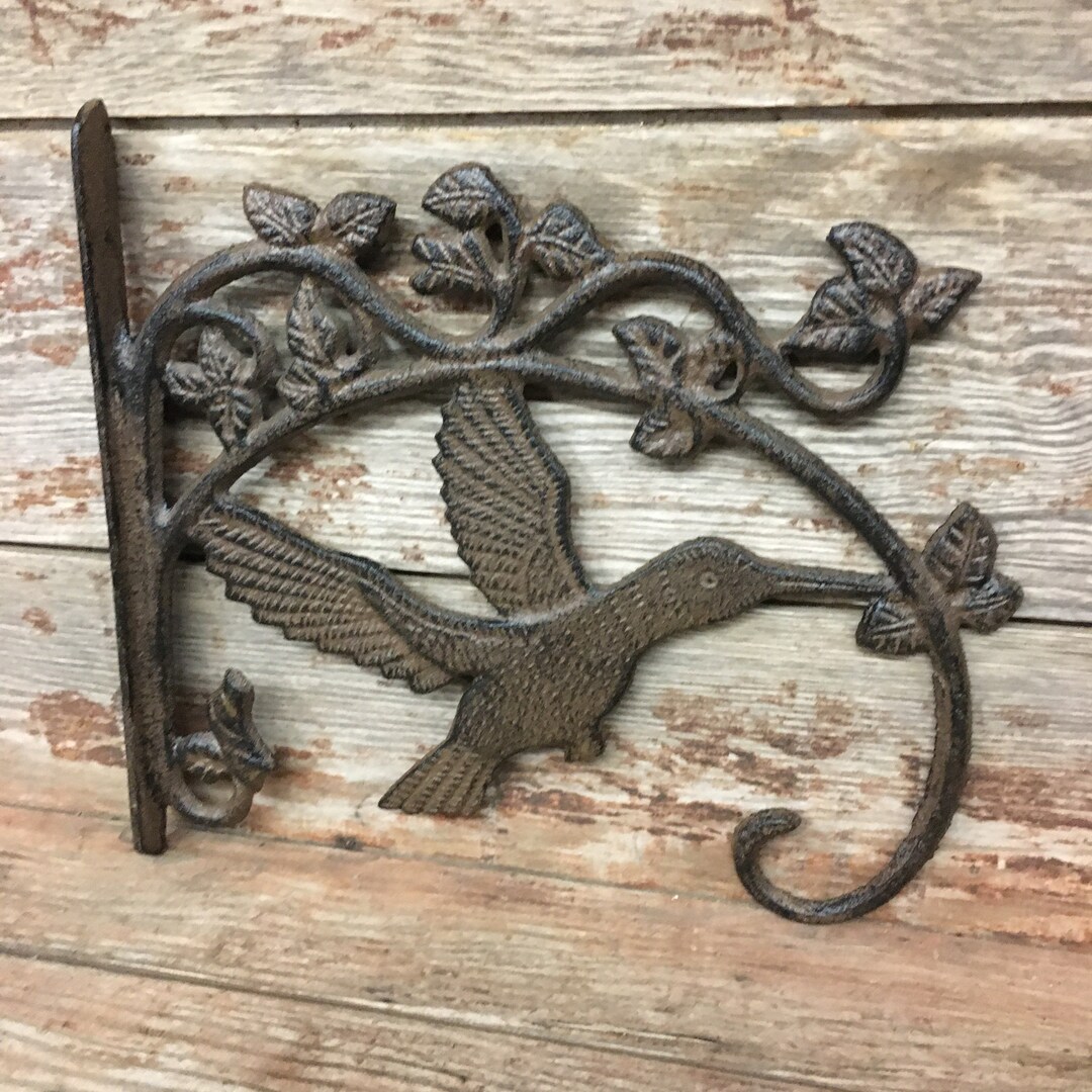 Cast Iron Rustic Garden Plant Hanger Hook Hummingbird 10” X 11” Antique ...