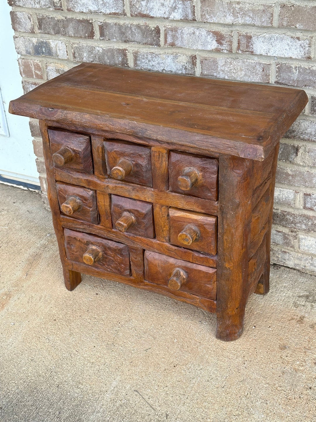 Beautiful Rustic Teak Wood Cabinet W/ Eight (8) Drawers Nightstand End ...