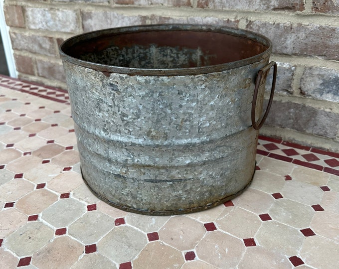 Primitive Style Antique Metal Well Bucket W/ Two Handles Planter Holder ...