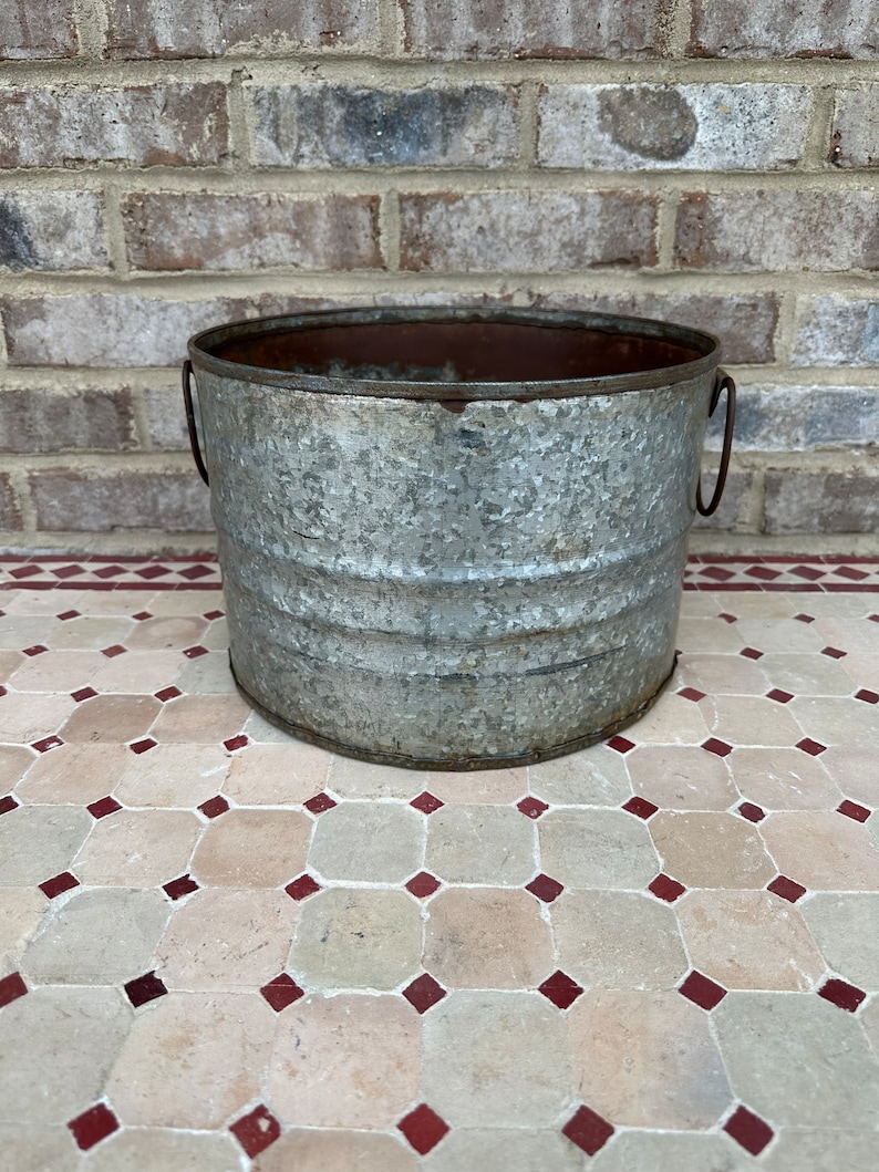 Primitive Style Antique Metal Well Bucket W/ Two Handles Planter Holder ...
