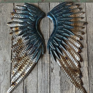 25” Set of Galvanized Metal Angel Wings Pair Rustic Hanging Wall Decor ...