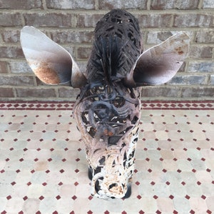 Cute Metal Donkey Statue - Filigree Style Large Art Sculpture 30” X 24 ...
