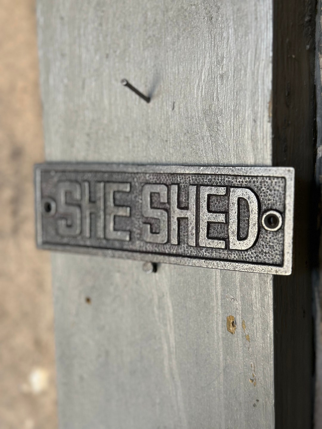 Cast Iron She Shed Plaque Door Label Vintage Antique Style Garden Art ...