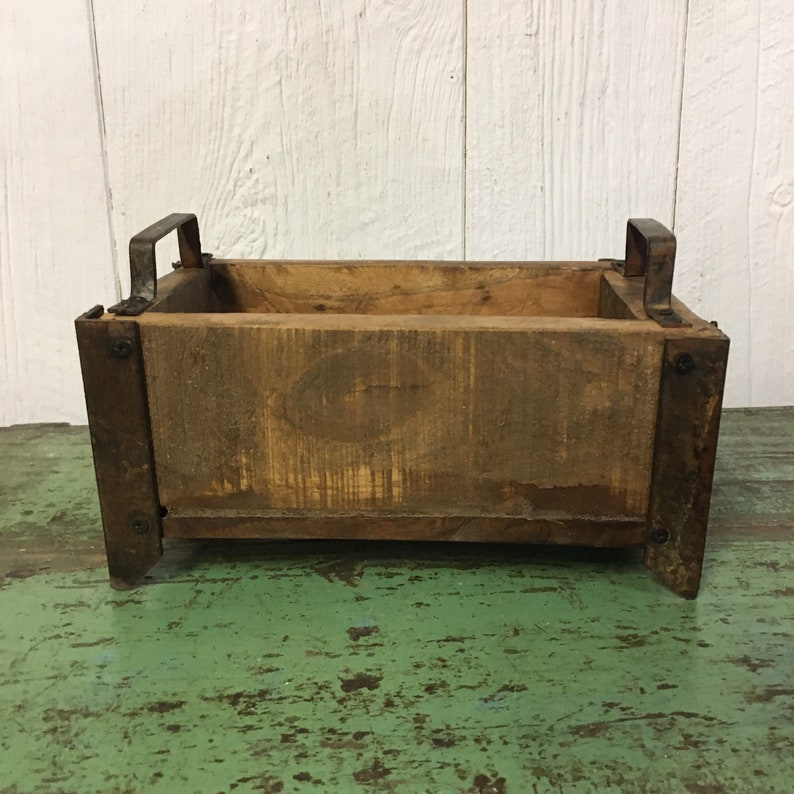 Rustic Primitive Farmhouse Decor Vintage Wooden Box on Stand W/ Iron ...