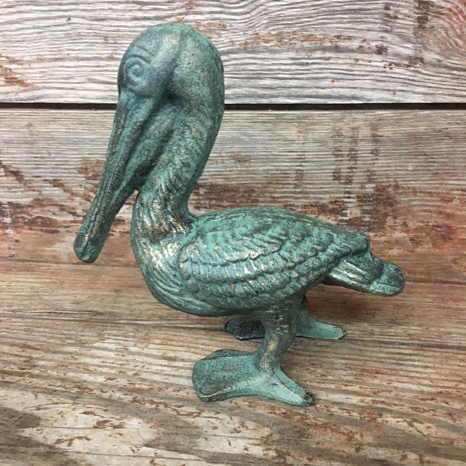 Cast Iron Pelican Statue Lawn Gard Yard Art Bird Beach Nautical Coastal ...