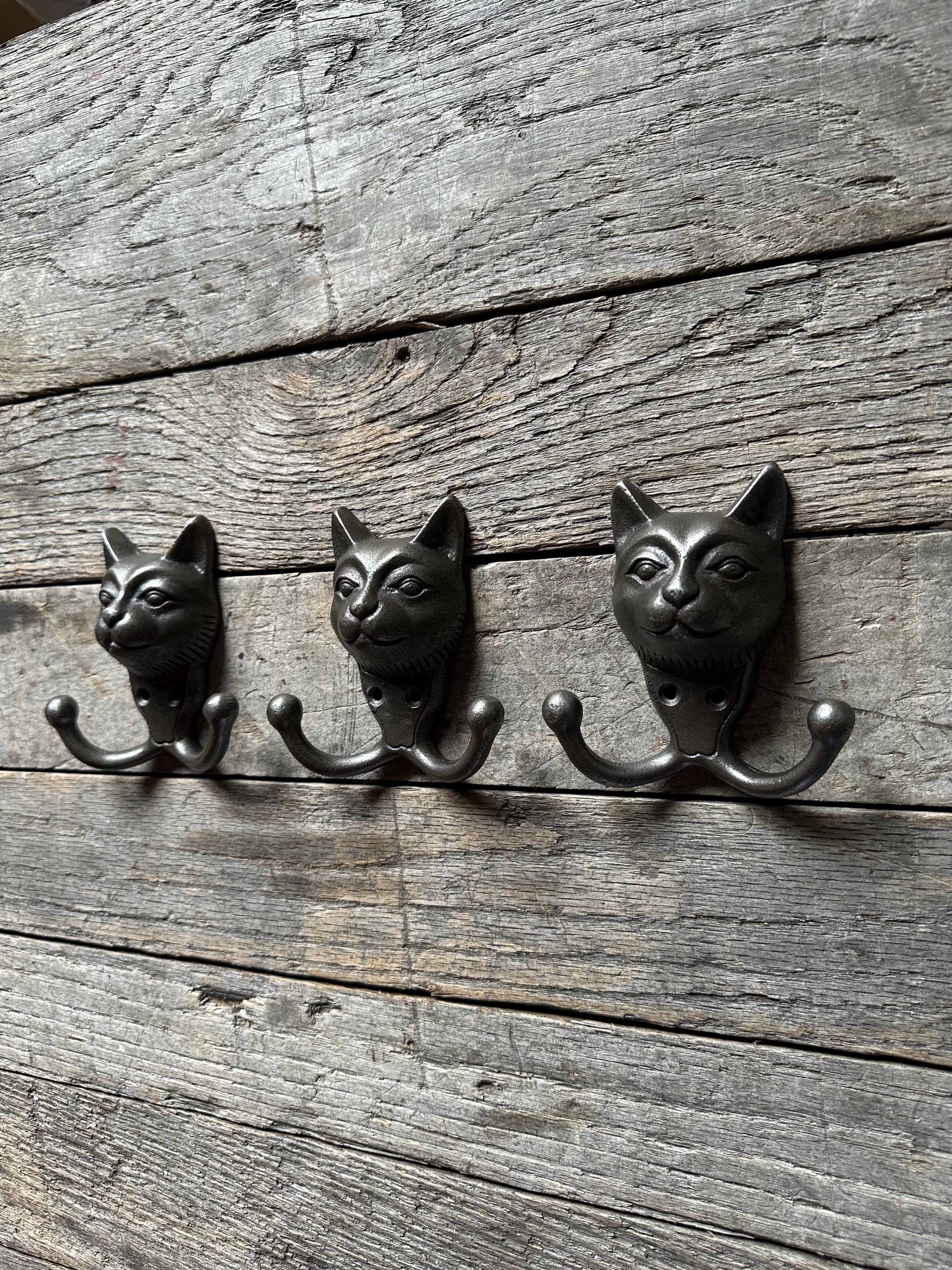 Lot of 3 Cast Iron Cat Head Hanger Hooks Coat Towel Keys Hat Rack ...