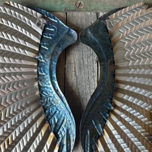 25” Set of Galvanized Metal Angel Wings Pair Rustic Hanging Wall Decor ...
