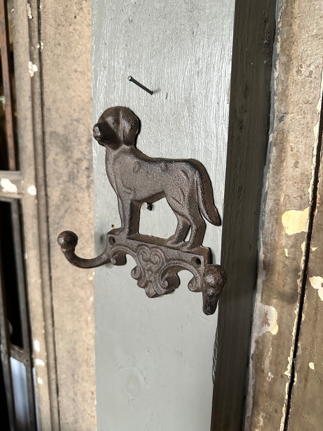 Cast Iron Dog Hanger Hooks - Rustic Double Entryway Leash Keys Bathroom ...