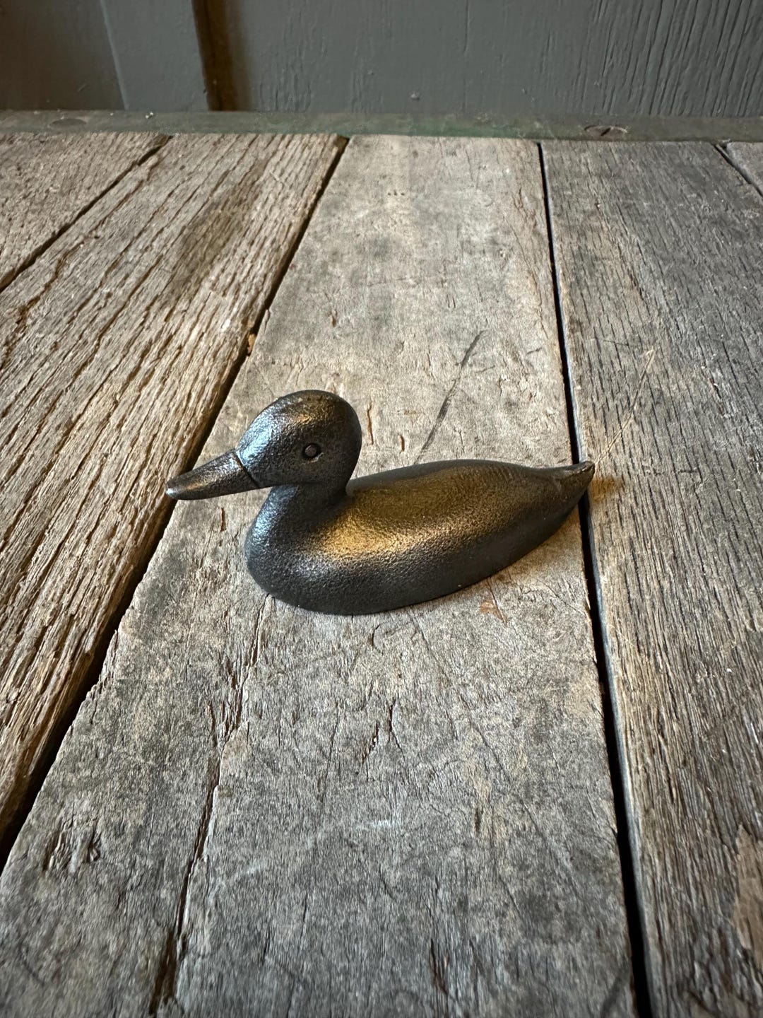 Small Cast Iron Duck Decoy Statue - Figurine Shelf Art Mallard Hunting ...