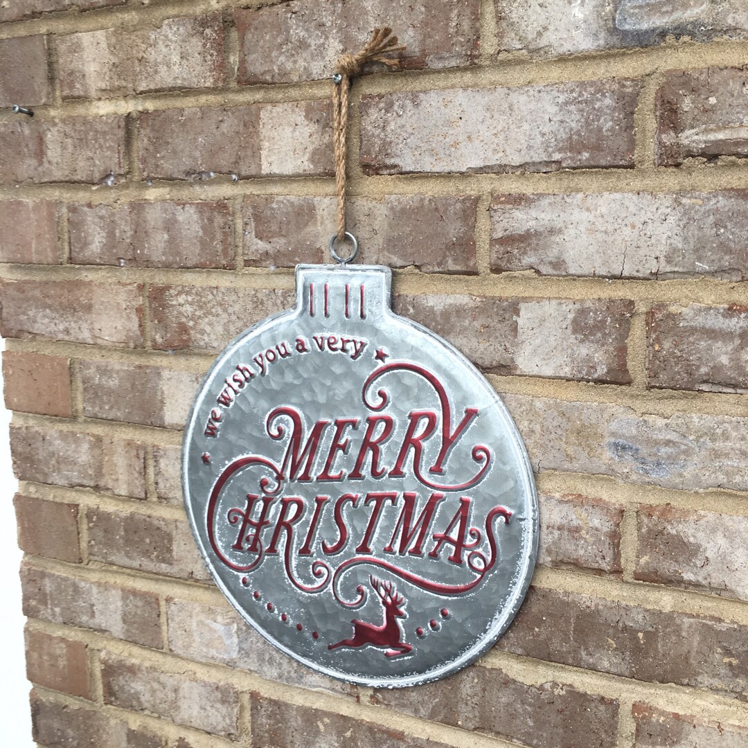 Large 12” Hanging Metal Merry Christmas Sign Door Hanger Decoration ...