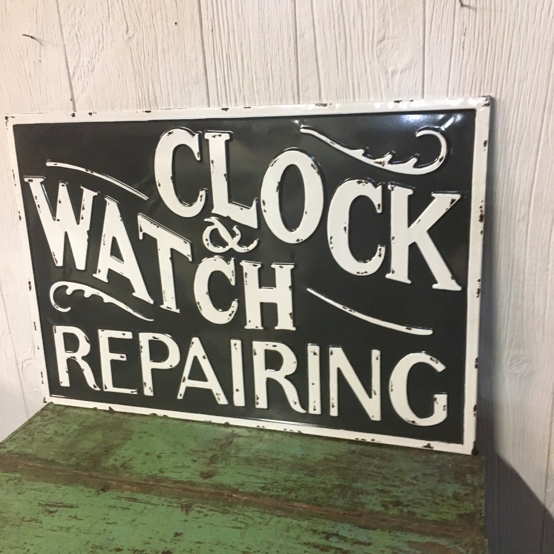 XL Vintage Style Metal Sign CLOCK and WATCH Repair Shop Store Timepiece ...