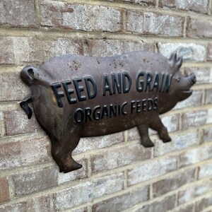 Vintage Style Metal Feed & Grain Organic Feeds Pig Sign Antique ...