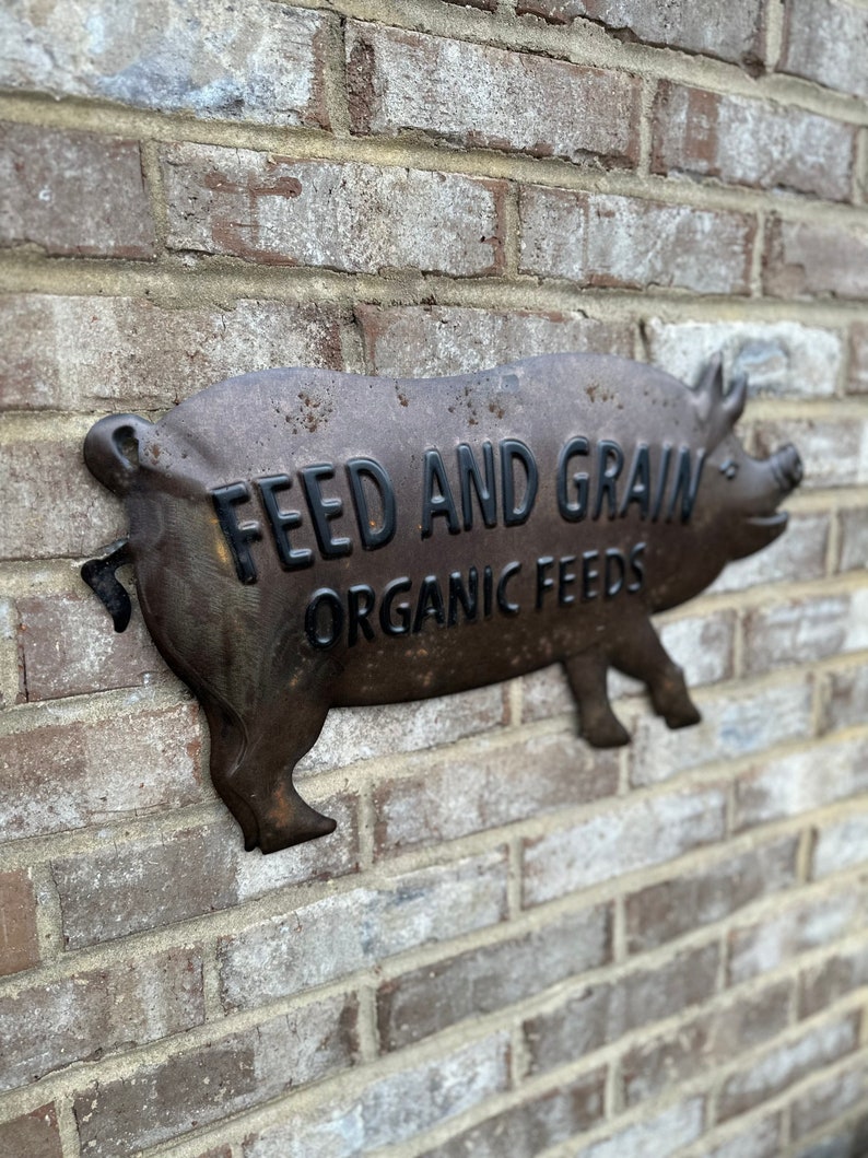 Vintage Style Metal Feed & Grain Organic Feeds Pig Sign - Etsy
