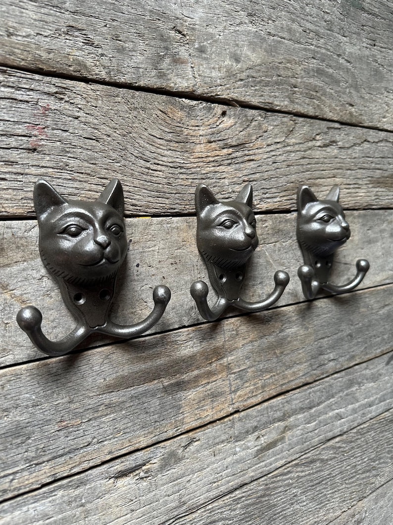 Lot of 3 Cast Iron Cat Head Hanger Hooks Coat Towel Keys Hat Rack ...