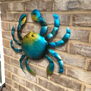 Large 19” Blue Metal Crab Wall Art Tropical Sculpture Garden Home Decor ...