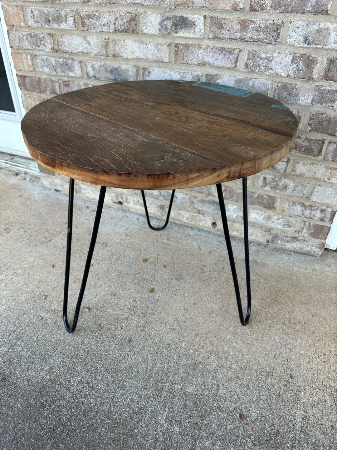 Rustic Round Wooden Table W/ Iron Legs - Reclaimed Wood Unique - Etsy