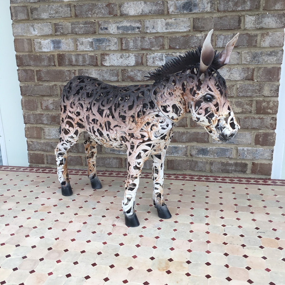 Cute Metal Donkey Statue - Filigree Style Large Art Sculpture 30” X 24 ...