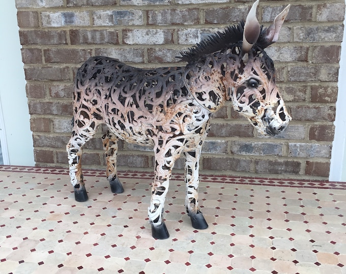 Cute Metal Donkey Statue - Filigree Style Large Art Sculpture 30” X 24 ...