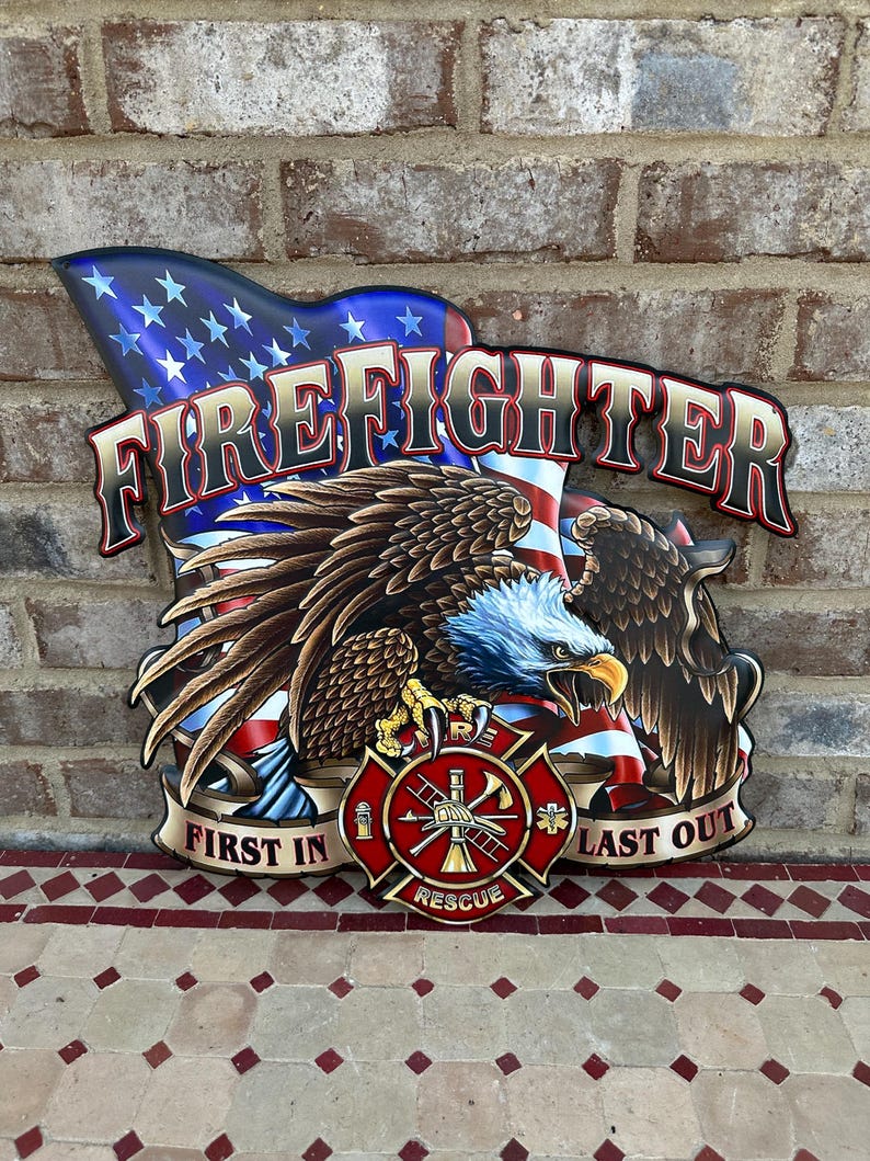 Metal Firefighter Bald Eagle Wall Art - Rescue America First Responder ...