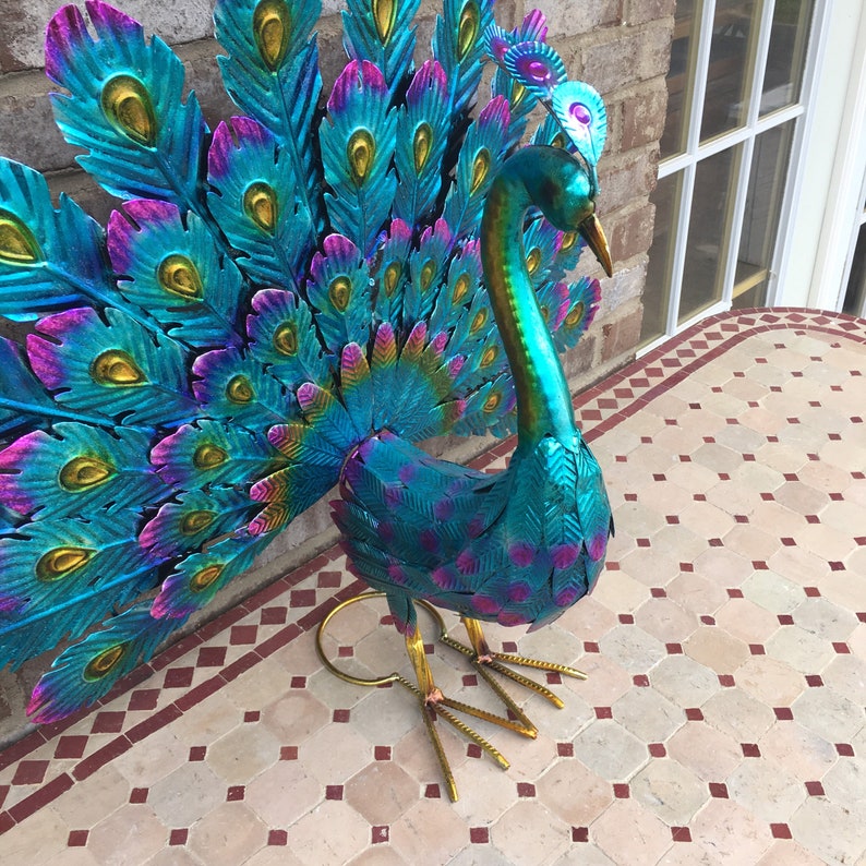 Beautiful Large Metal Peacock Statue Sculpture Garden Yard Art Home ...