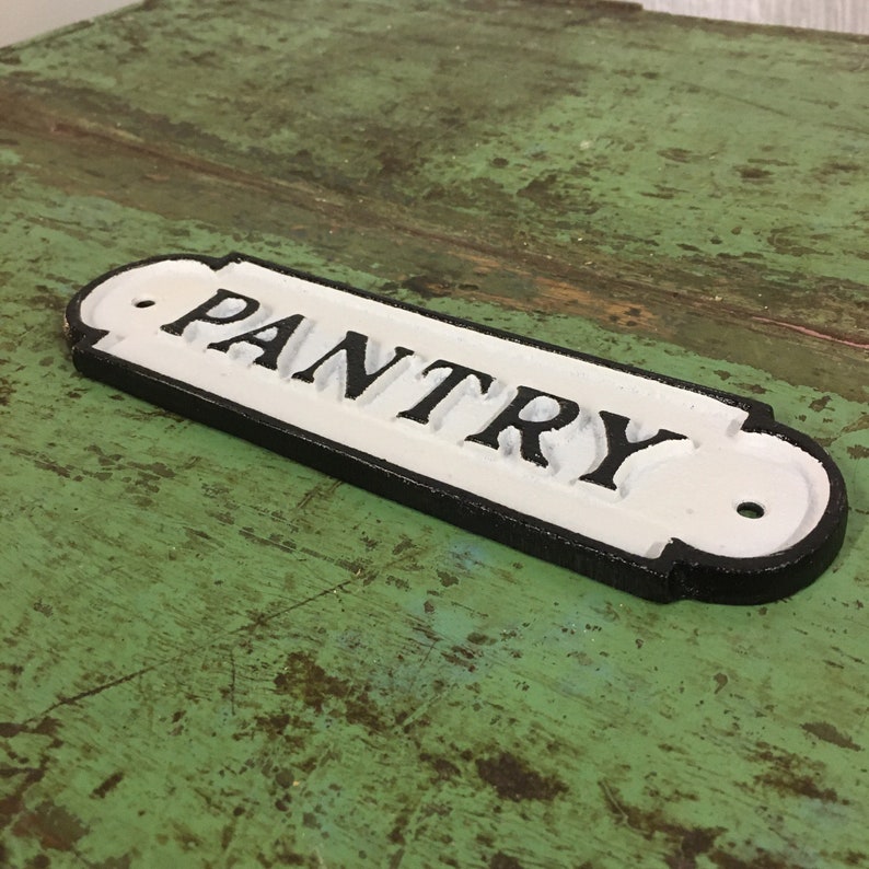 Vintage Aged Victorian Black White CAST IRON Sign Pantry - Etsy