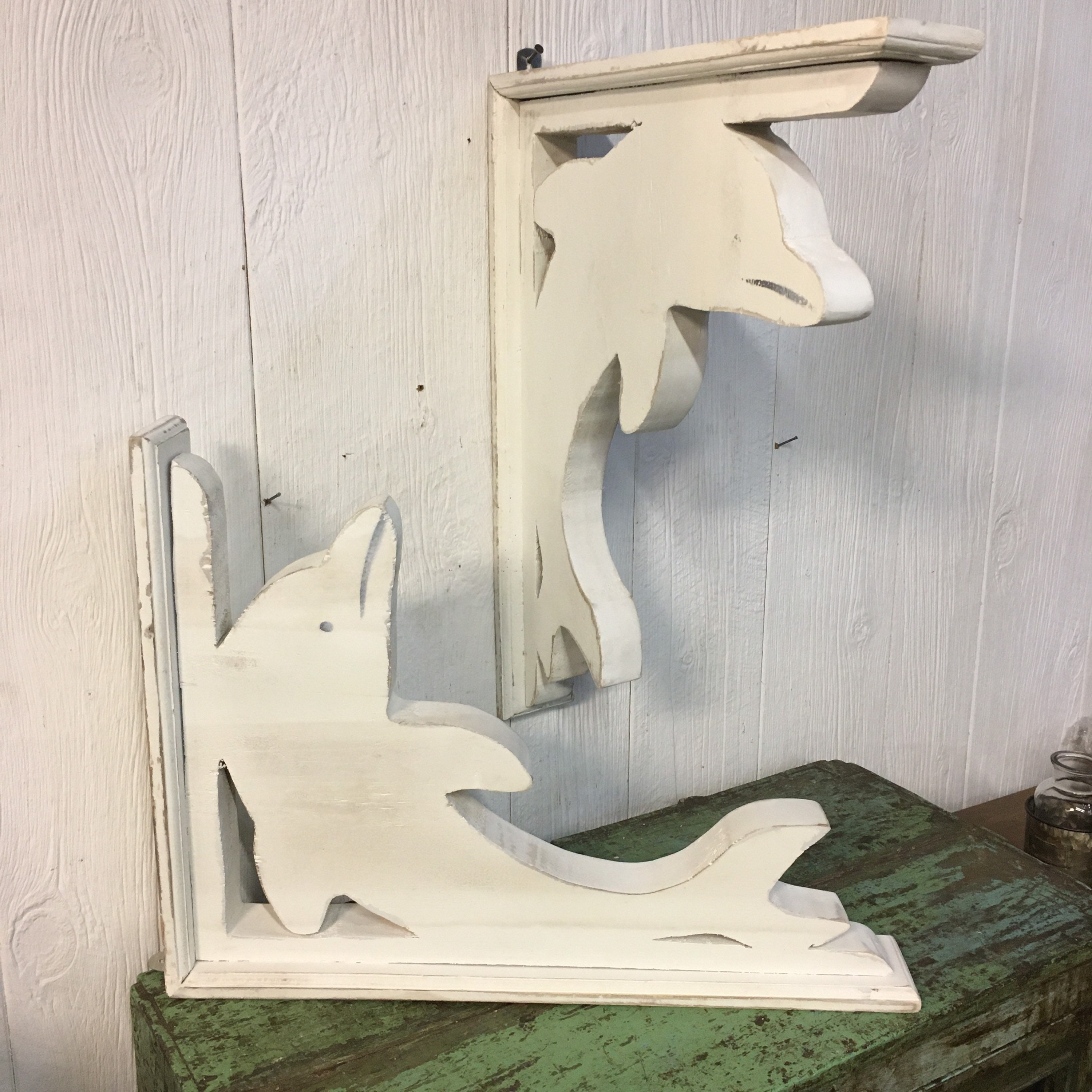 Pair of Large Dolphin Shaped White Wooden Corbels Shelf | Etsy