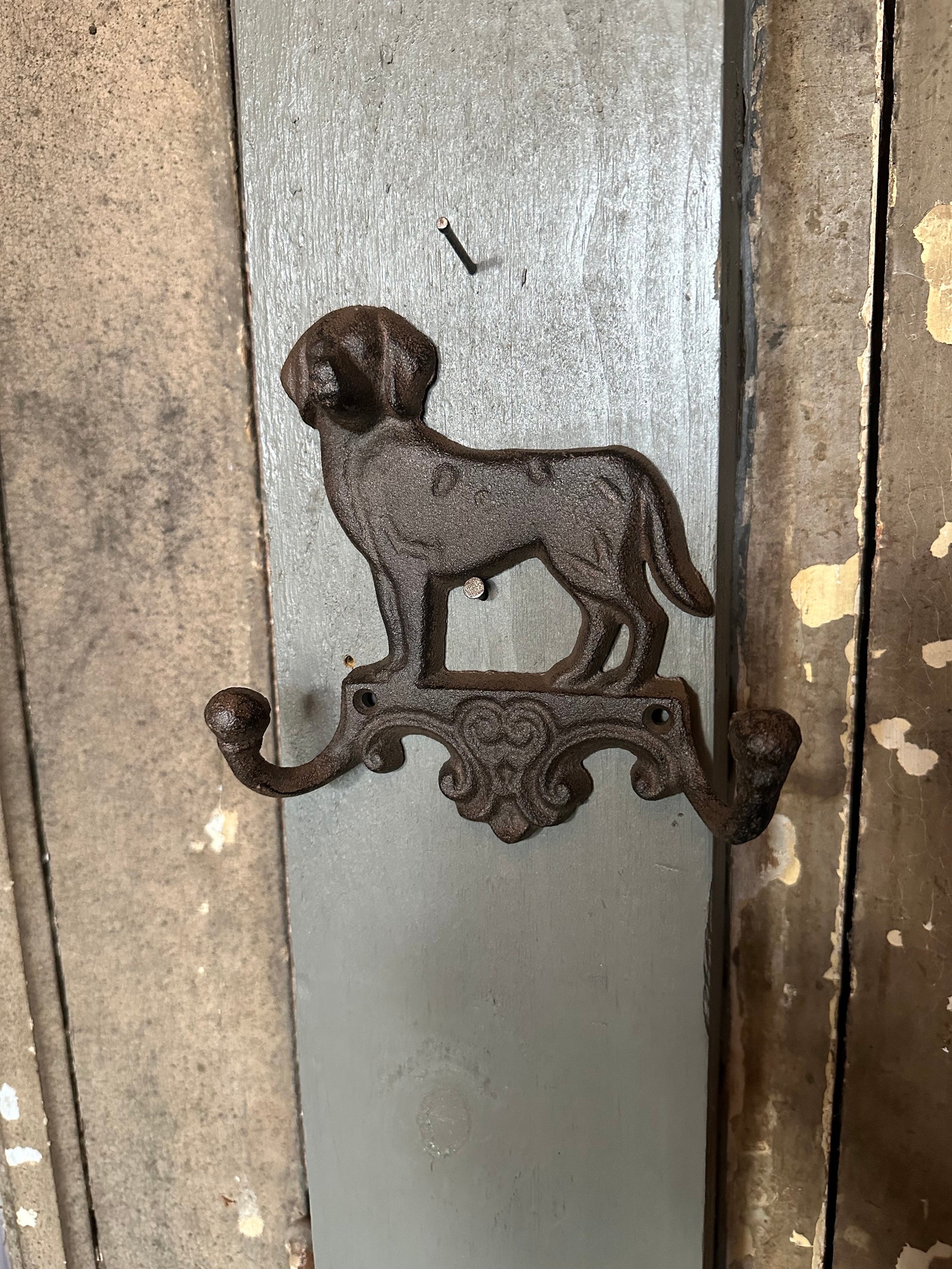 Cast Iron Dog Hanger Hooks - Rustic Double Entryway Leash Keys Bathroom ...